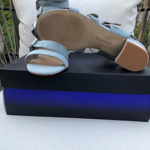 Gun Metal | Shoes | New In Box Gunmetal Embroidered Blue Jean Sandals ...